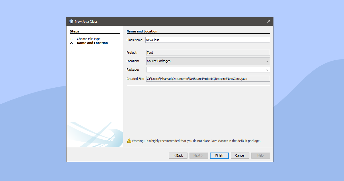 طريقة إنشاء كلاس جديد في برنامج NetBeans
